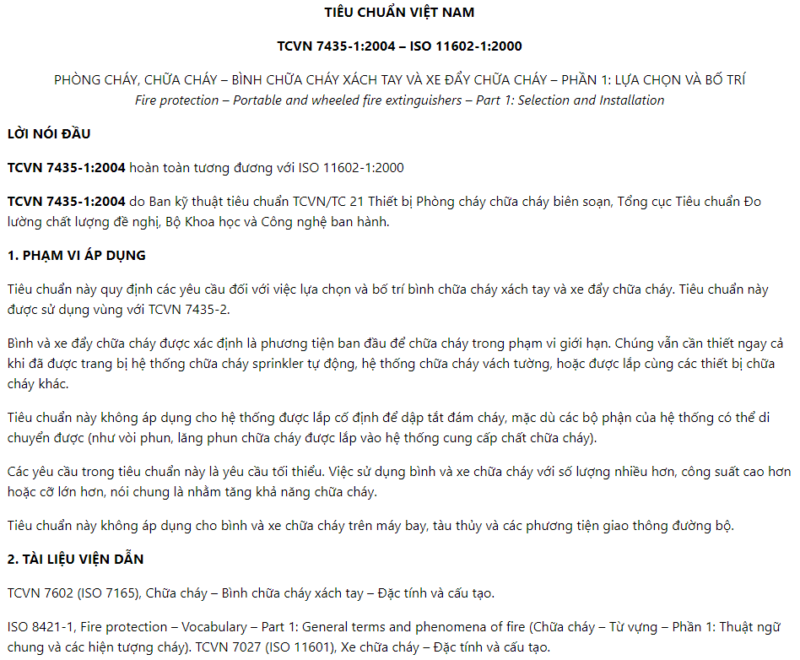 Tiêu chuẩn Việt Nam TCVN 7435-1:2004 (ISO 11602-1:2000) về phòng cháy ...